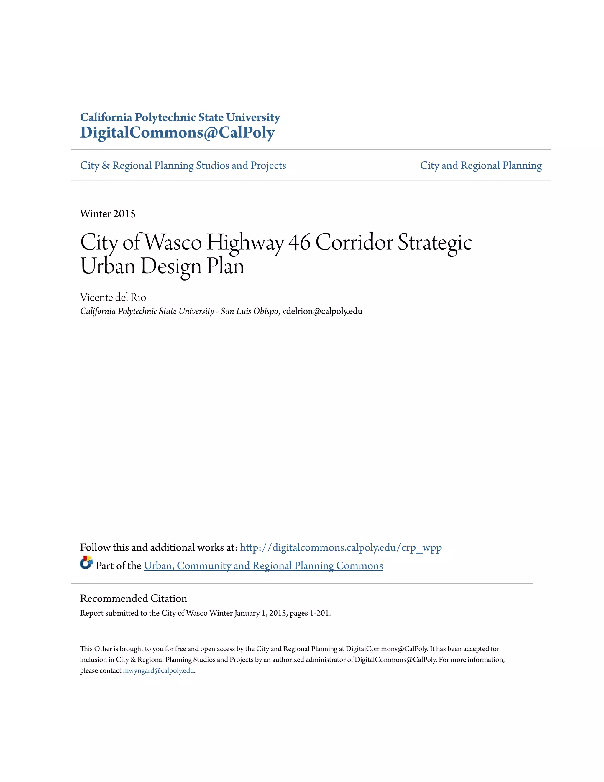 City of Wasco, CA Highway 46 Corridor Strategic Strategic Urban Design ...
