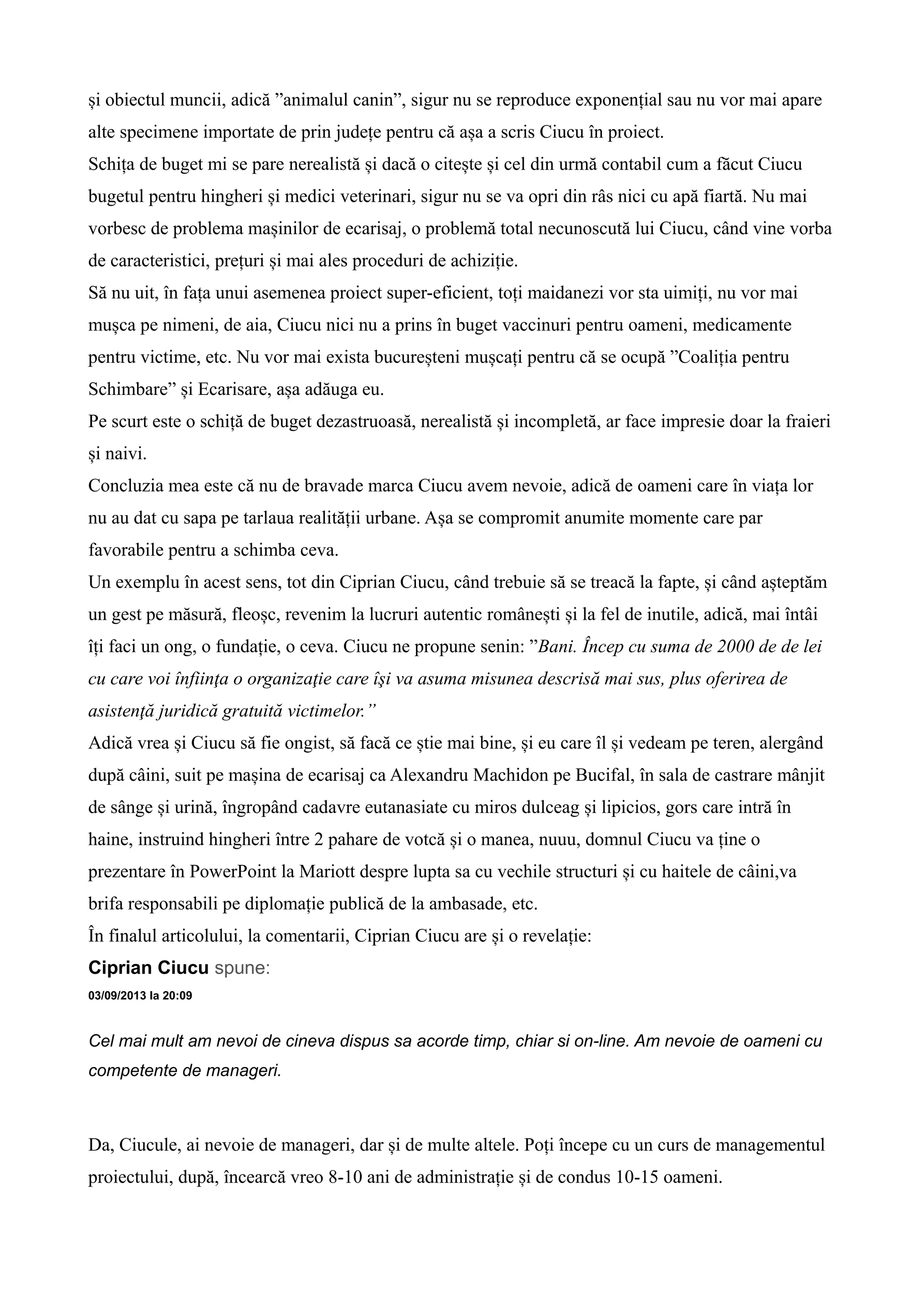 Ciprian Ciucu și maidanezii | PDF