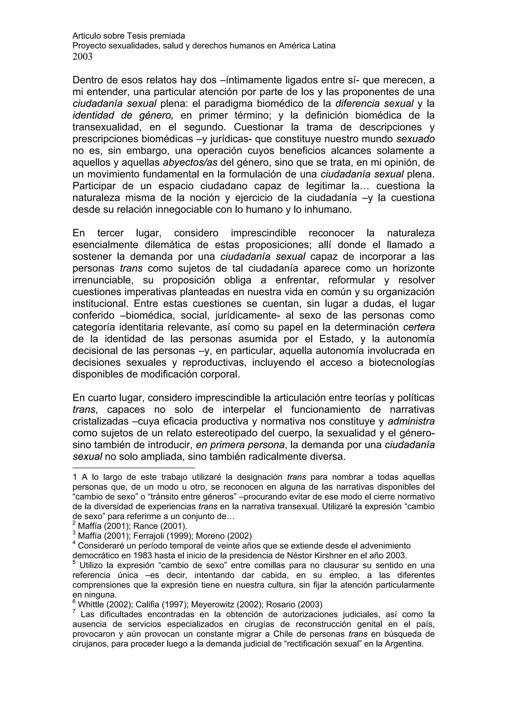 Ciudadanía (trans) sexual mauro cabral | PDF