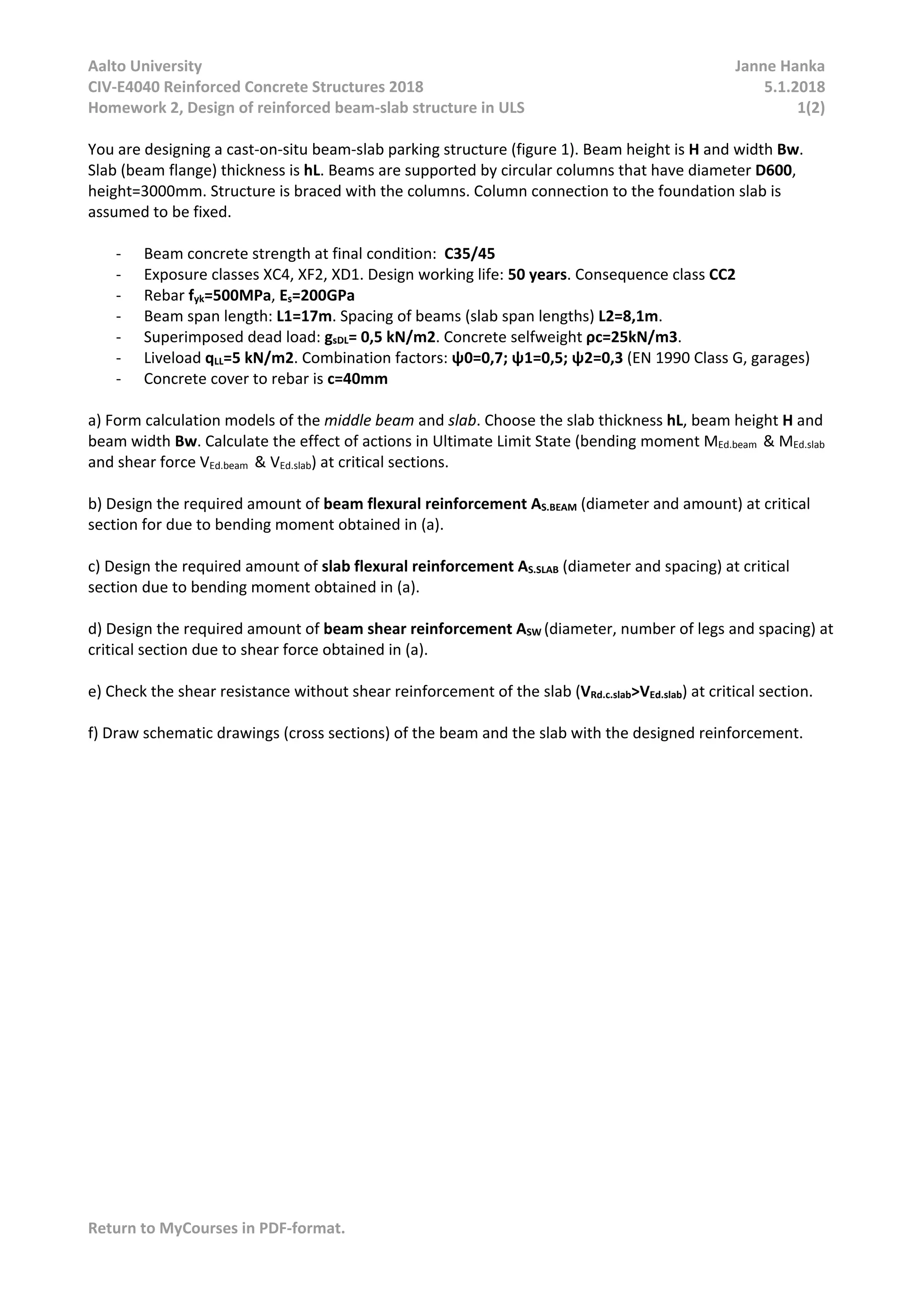 Reinforced concrete Course assignments, 2018 | PDF
