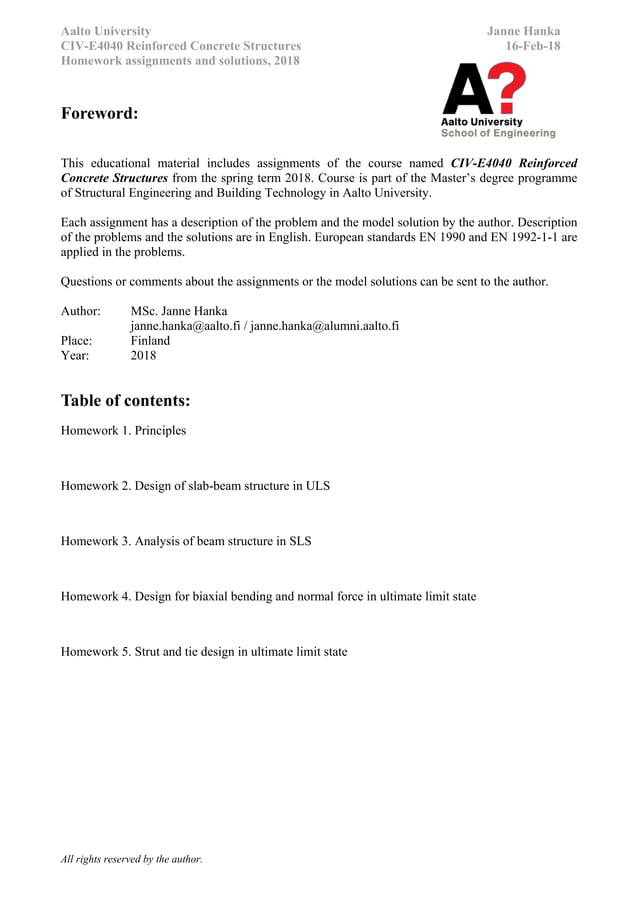 Reinforced concrete Course assignments, 2018 | PDF | Civil Engineering Industry | Industries