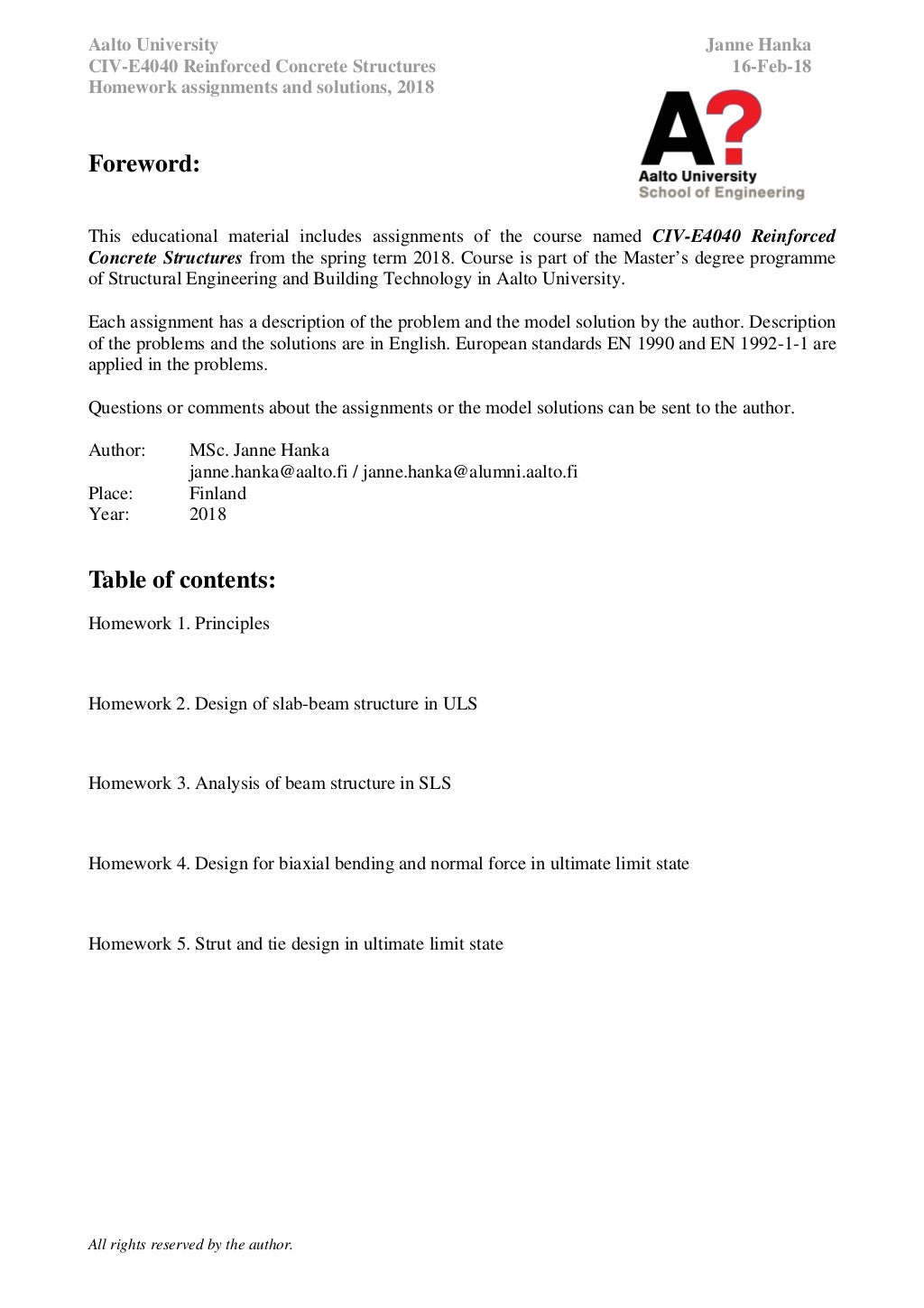 Reinforced concrete Course assignments, 2018 | PDF