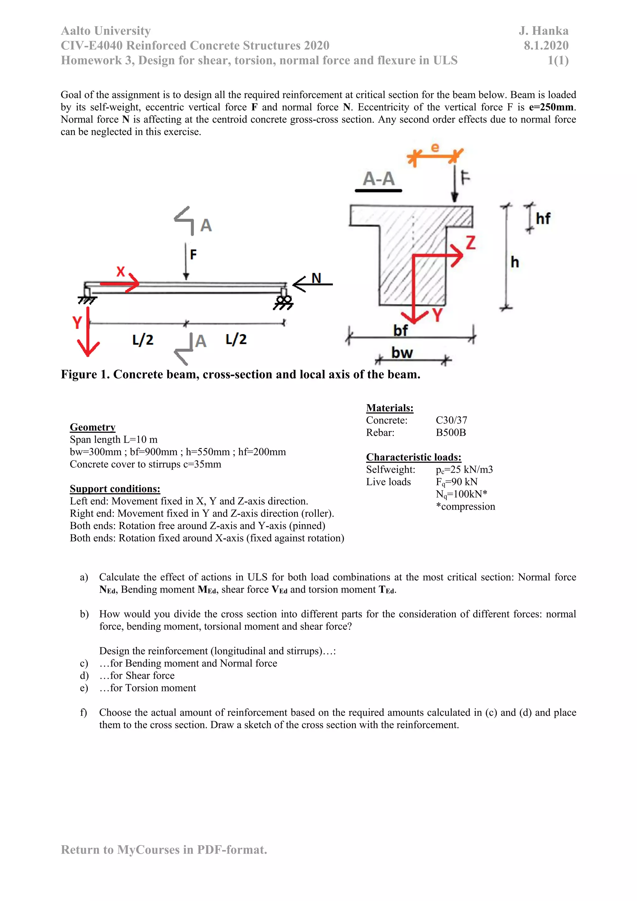 Reinforced Concrete Course Assignments 2020 Pdf