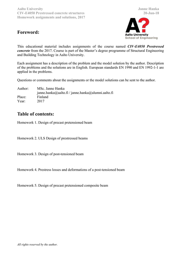 Prestressed concrete course assignments 2017 | PDF