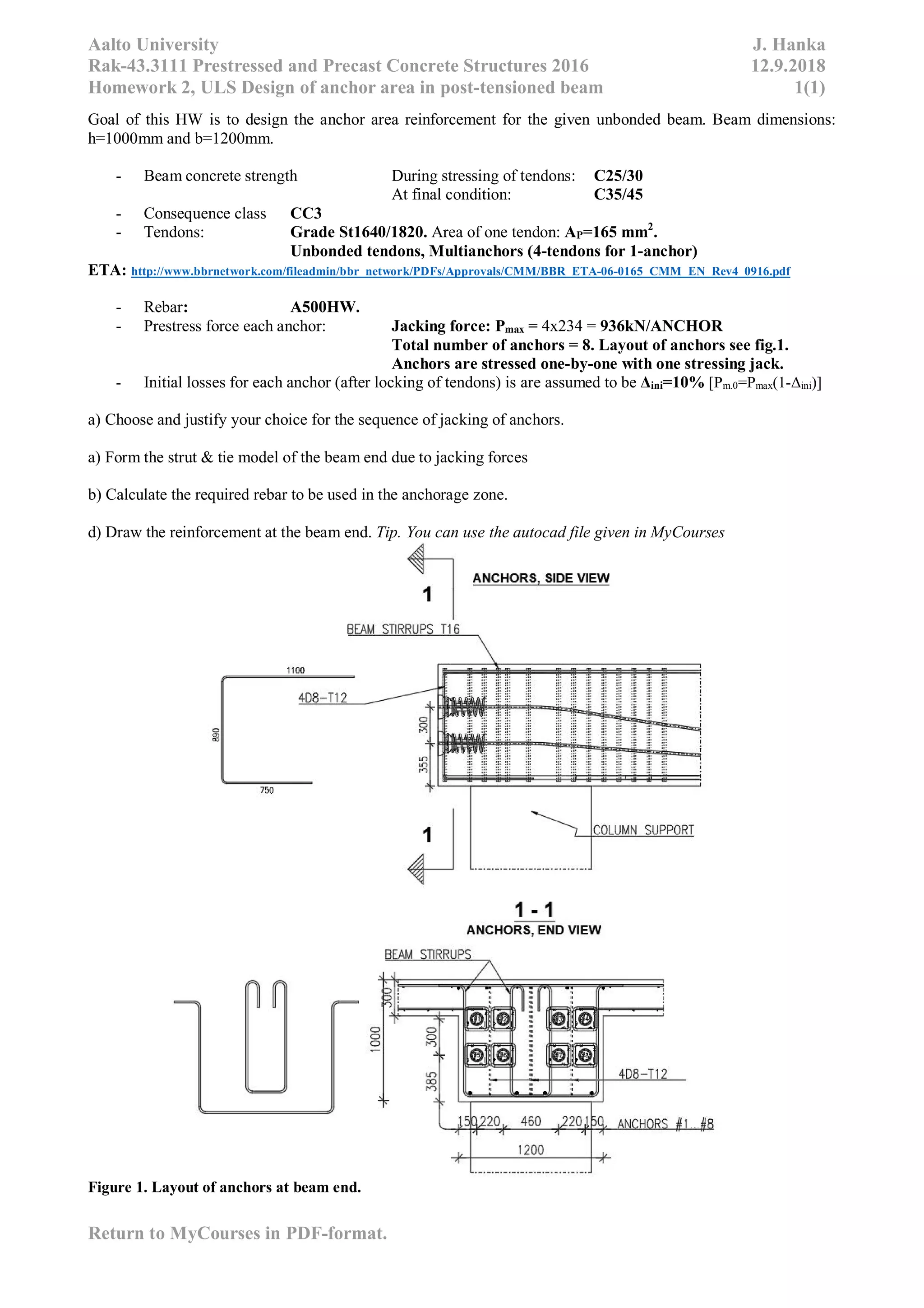 Prestressed concrete course assignments 2018 | PDF
