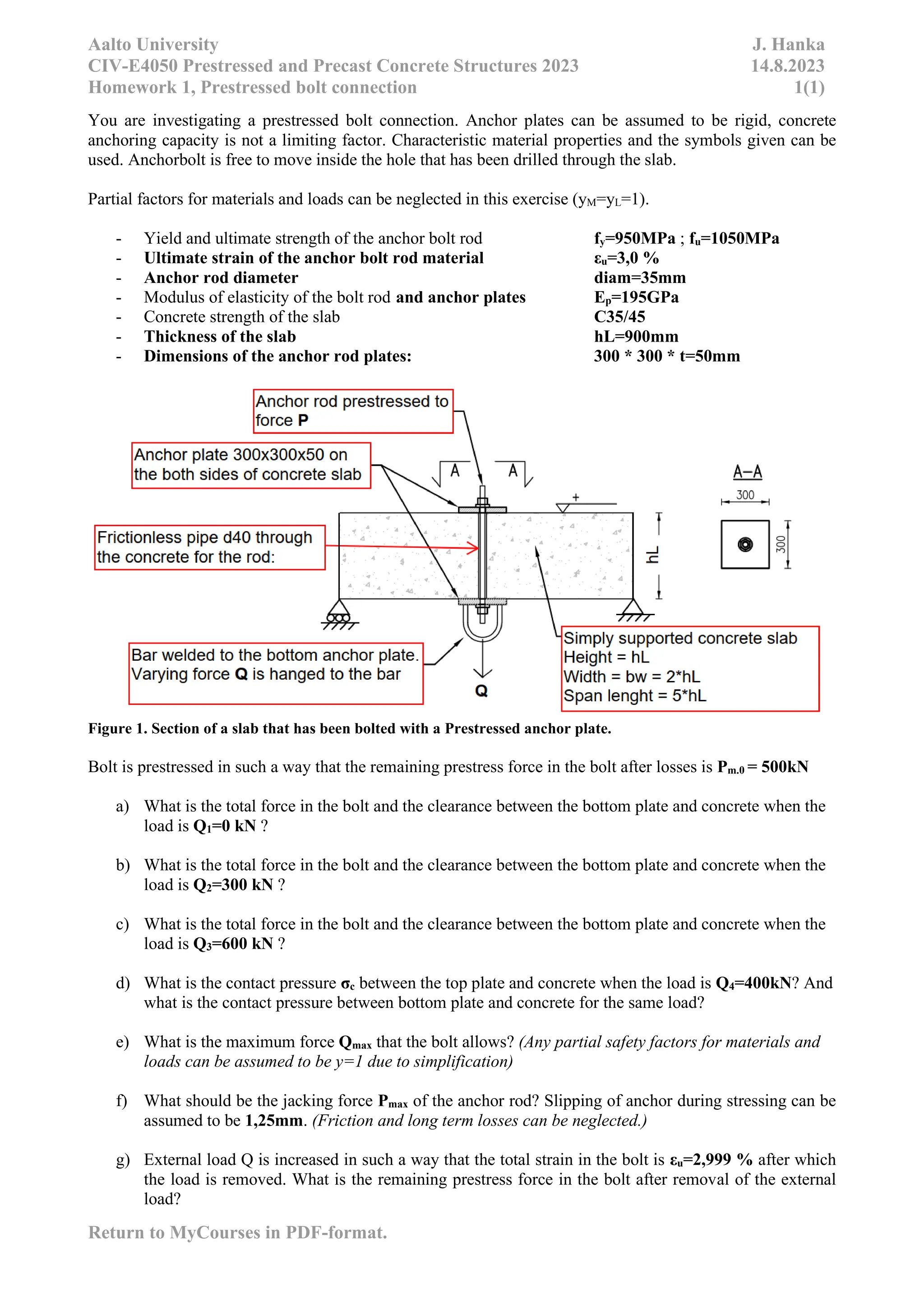 Prestressed concrete course assignments 2023 | PDF