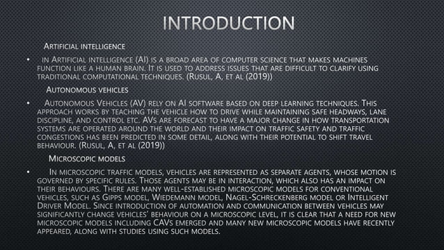 Review On Microscopic Traffic Flow Model Using Artificial Intelligence Vehicles Pptx