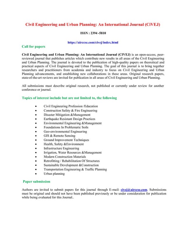 Civil Engineering and Urban Planning: An International Journal (CiVEJ ...