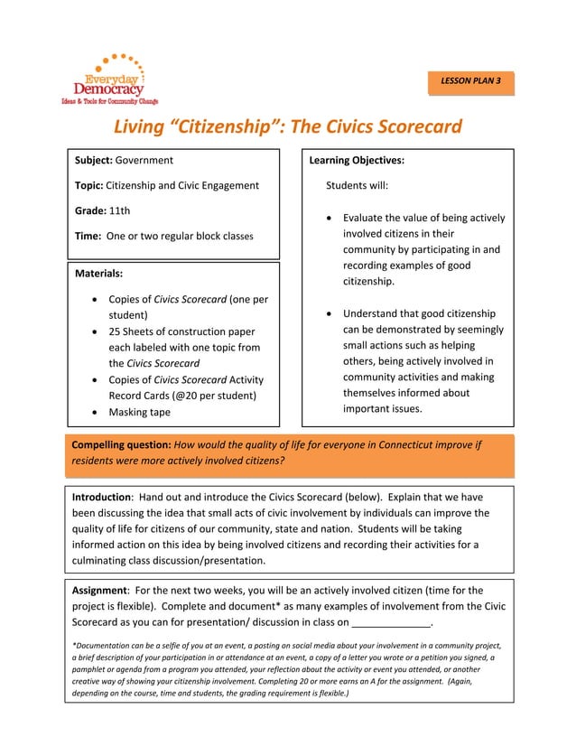 Civic Engagement Lesson Plan (Part 3) | PDF