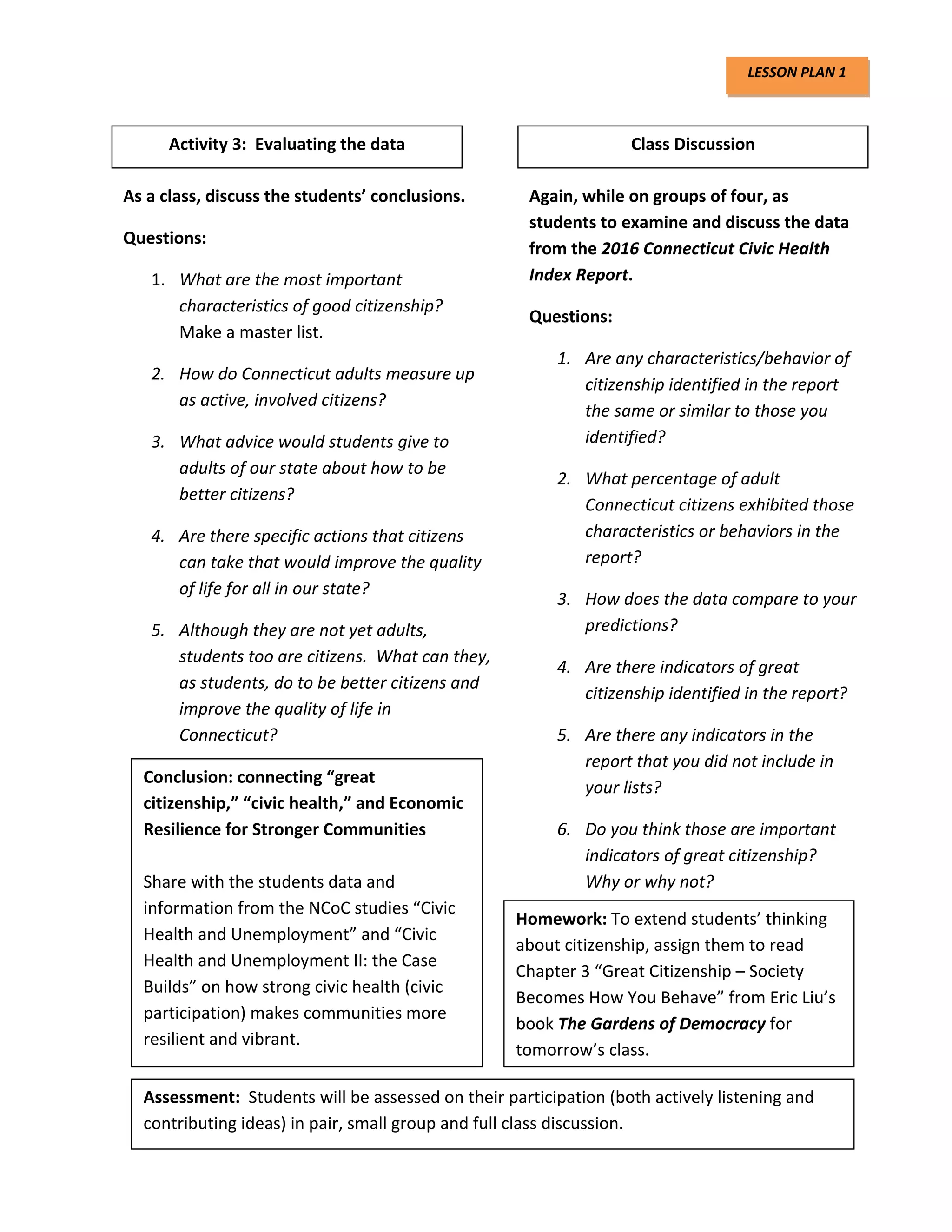 Civic Engagement Lesson Plan (Parts 1 and 2) | PDF