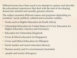 Chapter One: Introduction to Civic Education this course is designed ...