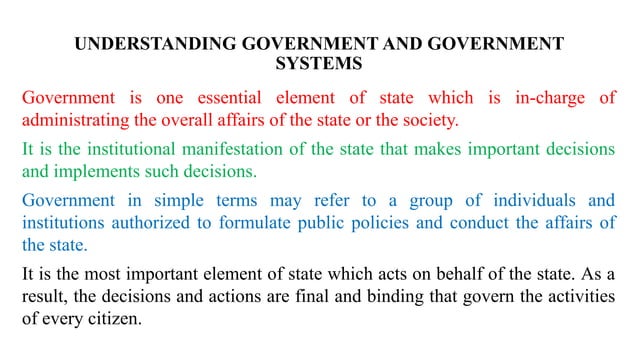 Understanding government and governmental System | PPTX | Politics