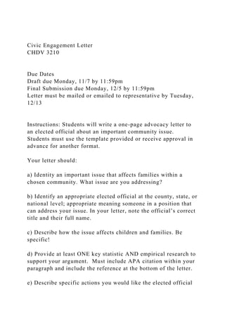 Civic Engagement Letter CHDV 3210Due Dates Draft due Mon.docx