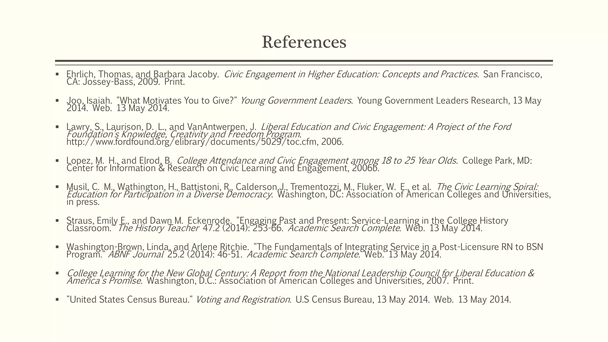 Presentation on the Role of Civic Engagement and Service Learning in ...