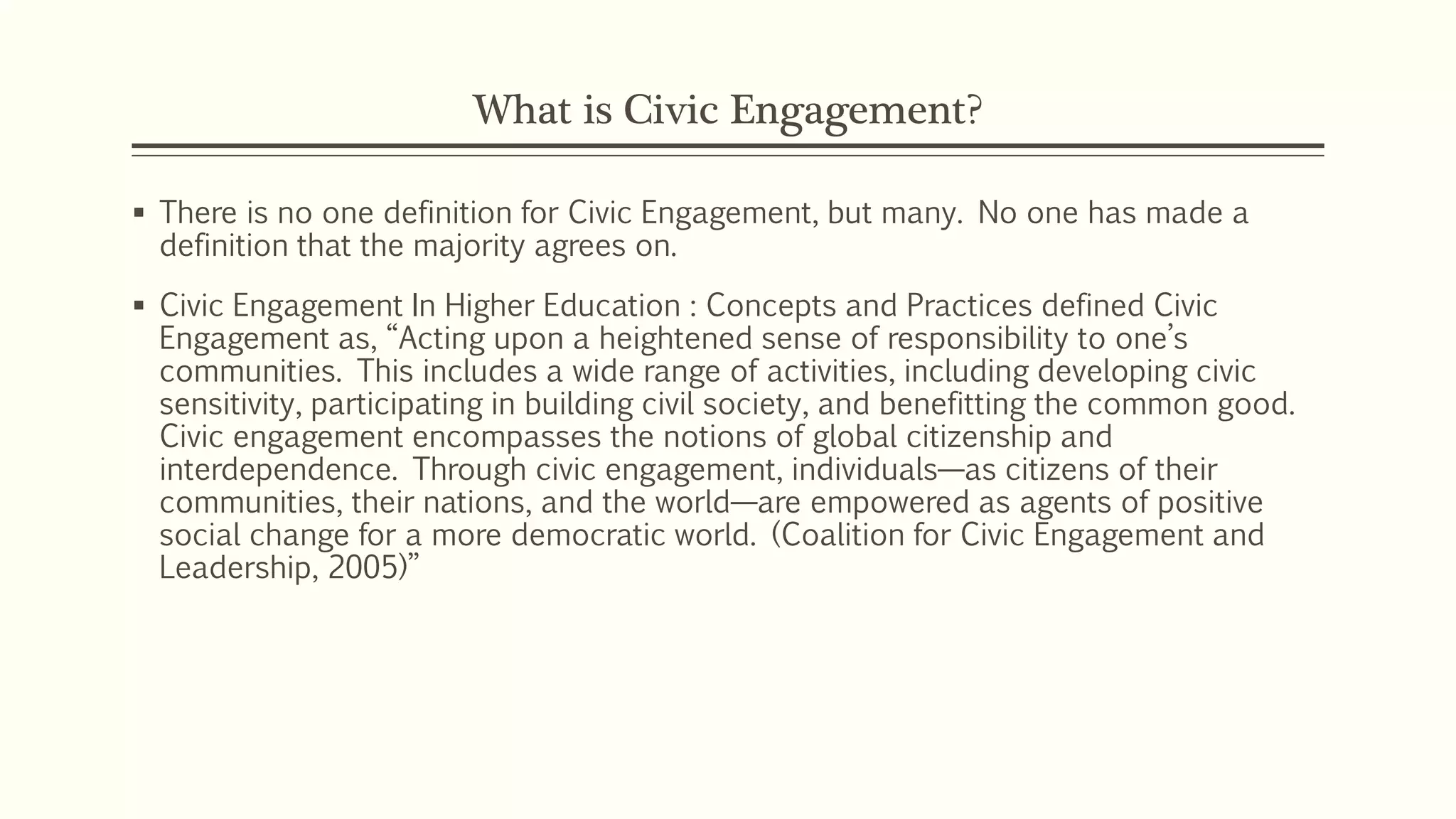Presentation on the Role of Civic Engagement and Service Learning in ...