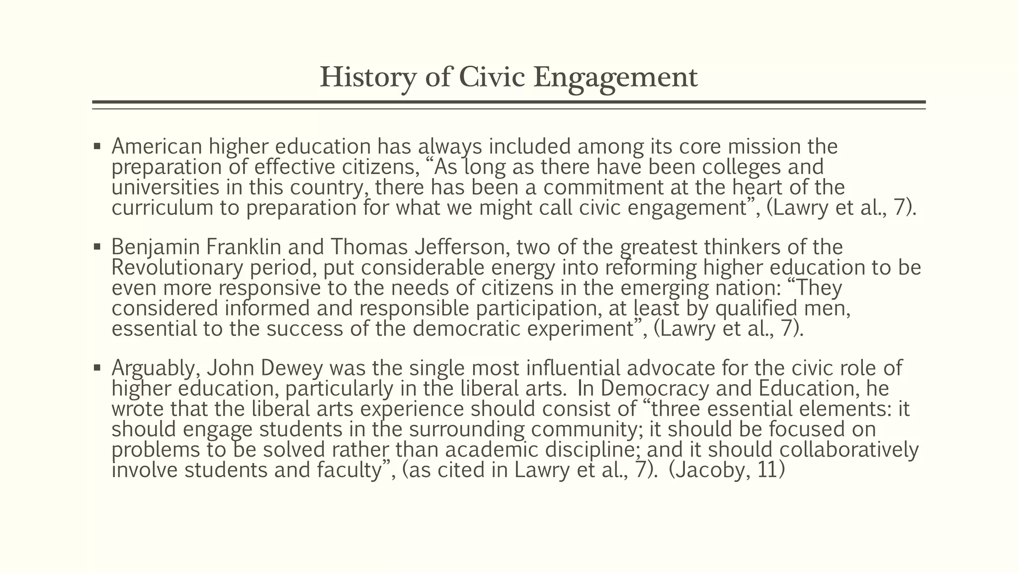Presentation on the Role of Civic Engagement and Service Learning in ...