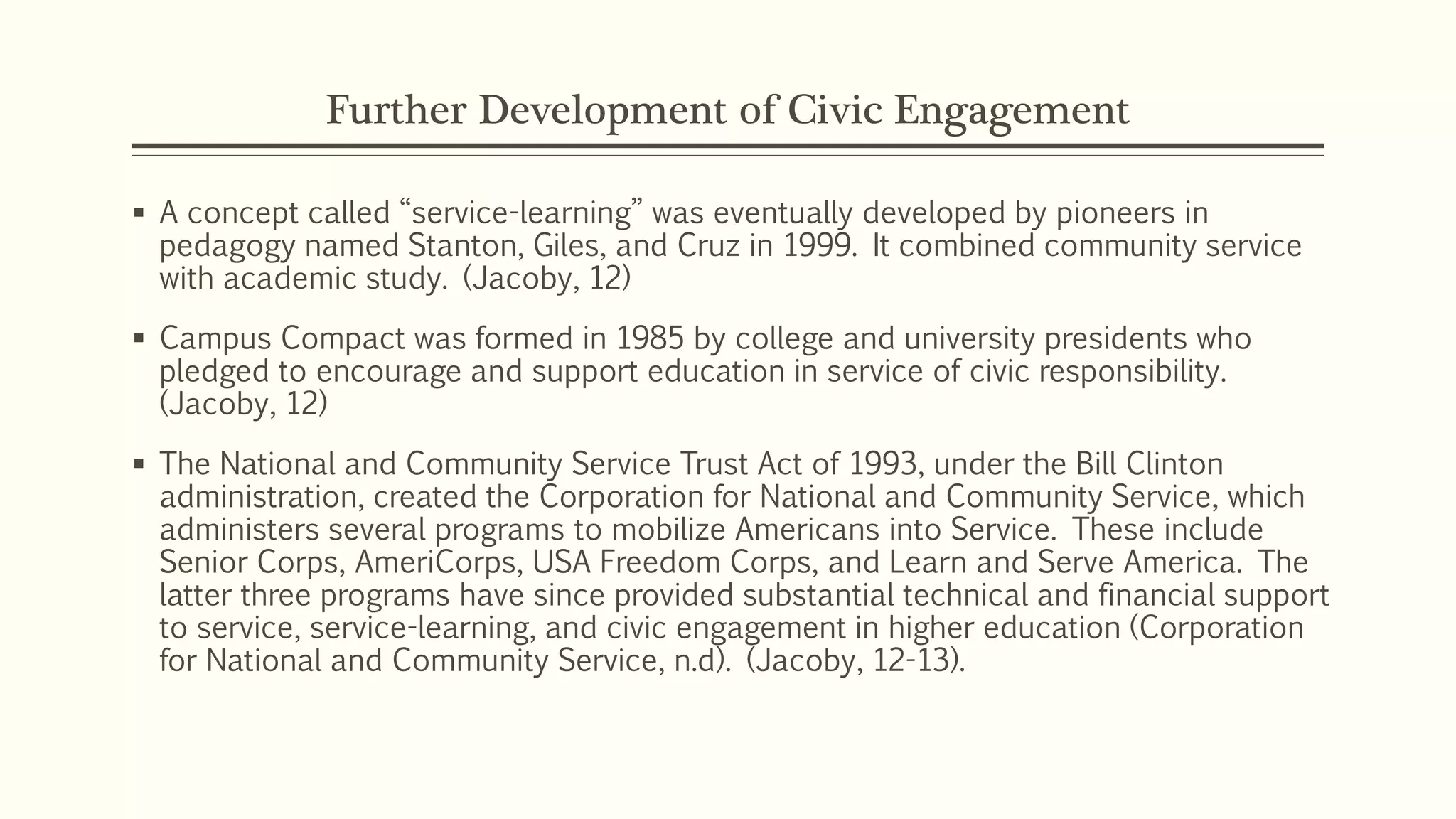 Presentation on the Role of Civic Engagement and Service Learning in ...