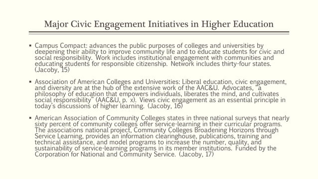 Presentation on the Role of Civic Engagement and Service Learning in ...