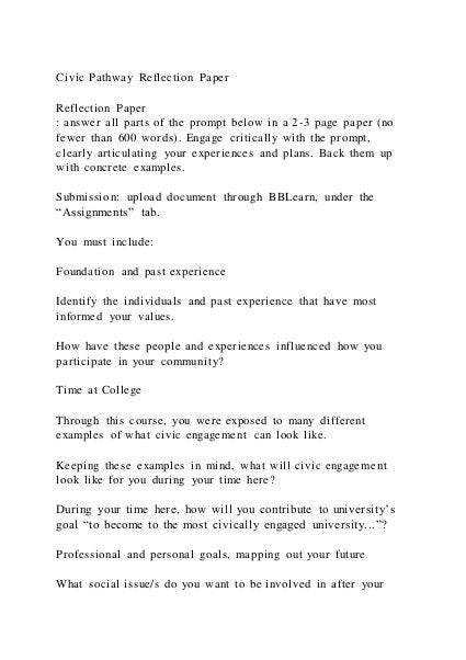 Civic Pathway Reflection Paper Reflection Paper answer all pa | PDF