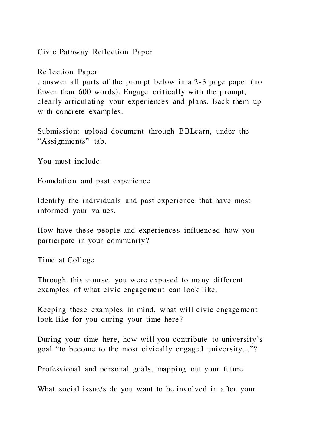 Civic Pathway Reflection Paper Reflection Paper answer all pa | PDF