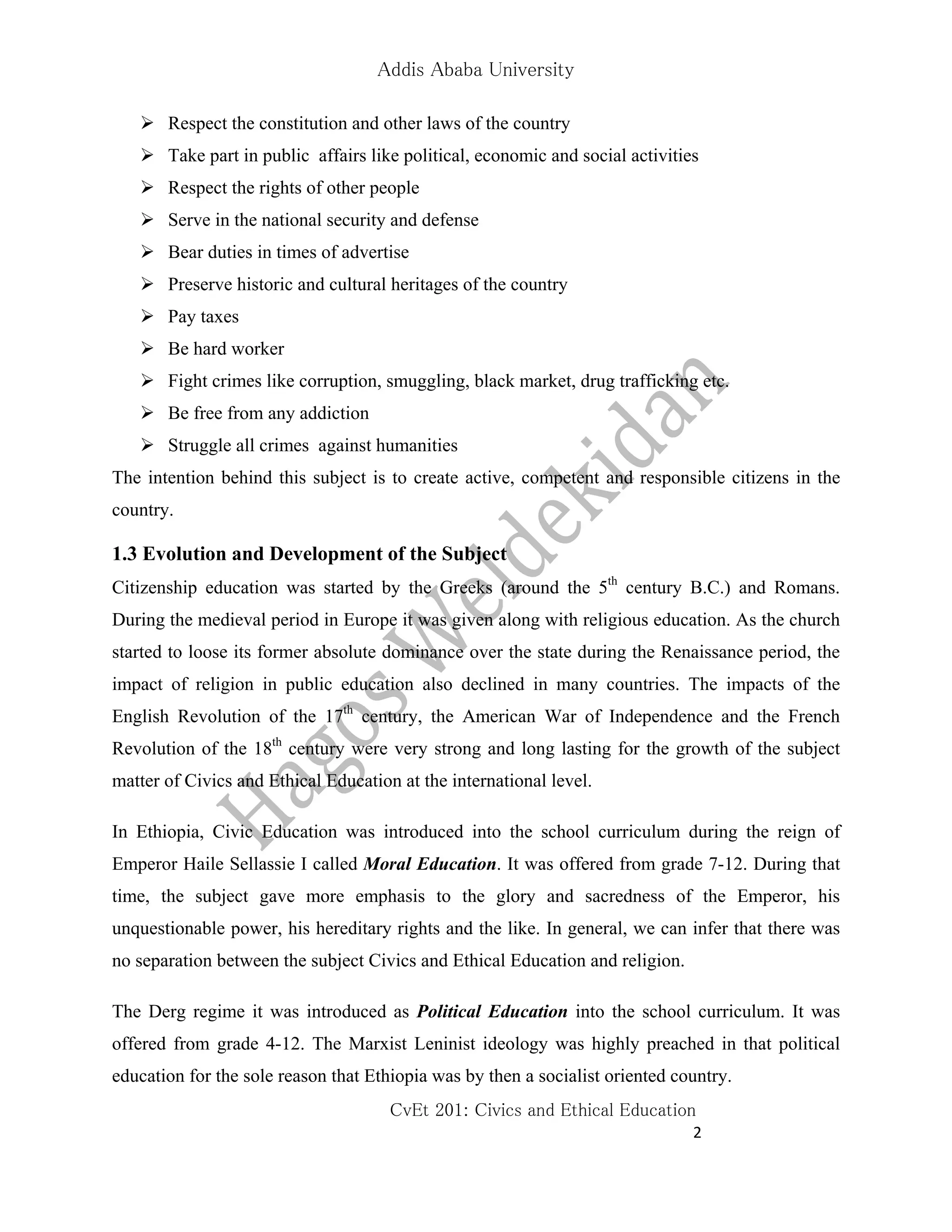 Civics and ethical education cv et 201 | PDF