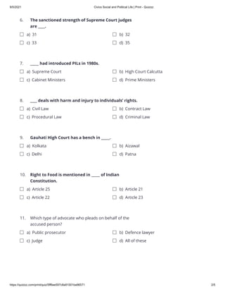 CLASS VIII - Civics social and political life quizizz | PDF