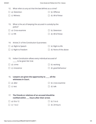 CLASS VIII - Civics social and political life quizizz | PDF | Crime ...