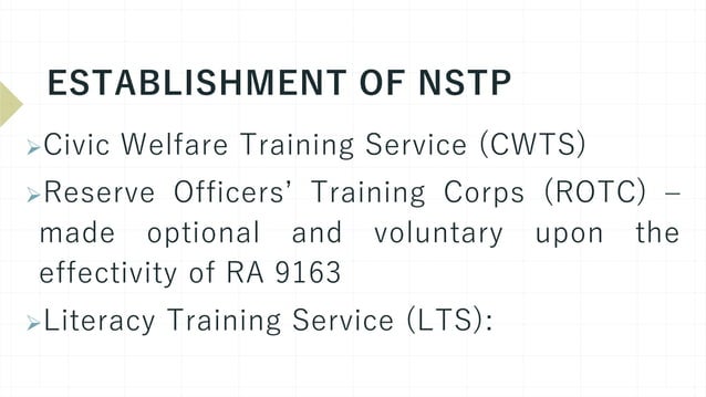 CIVIC WELFARE TRAINING SERVICE Lecture No. 1.pptx | Vocational Training ...