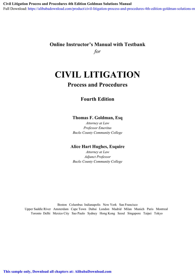 Civil Litigation Process and Procedures 4th Edition Goldman Solutions ...