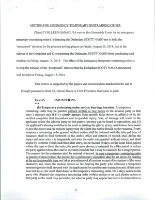 Hanabusa's Civil Motion for Temporary Restraining Order | PDF