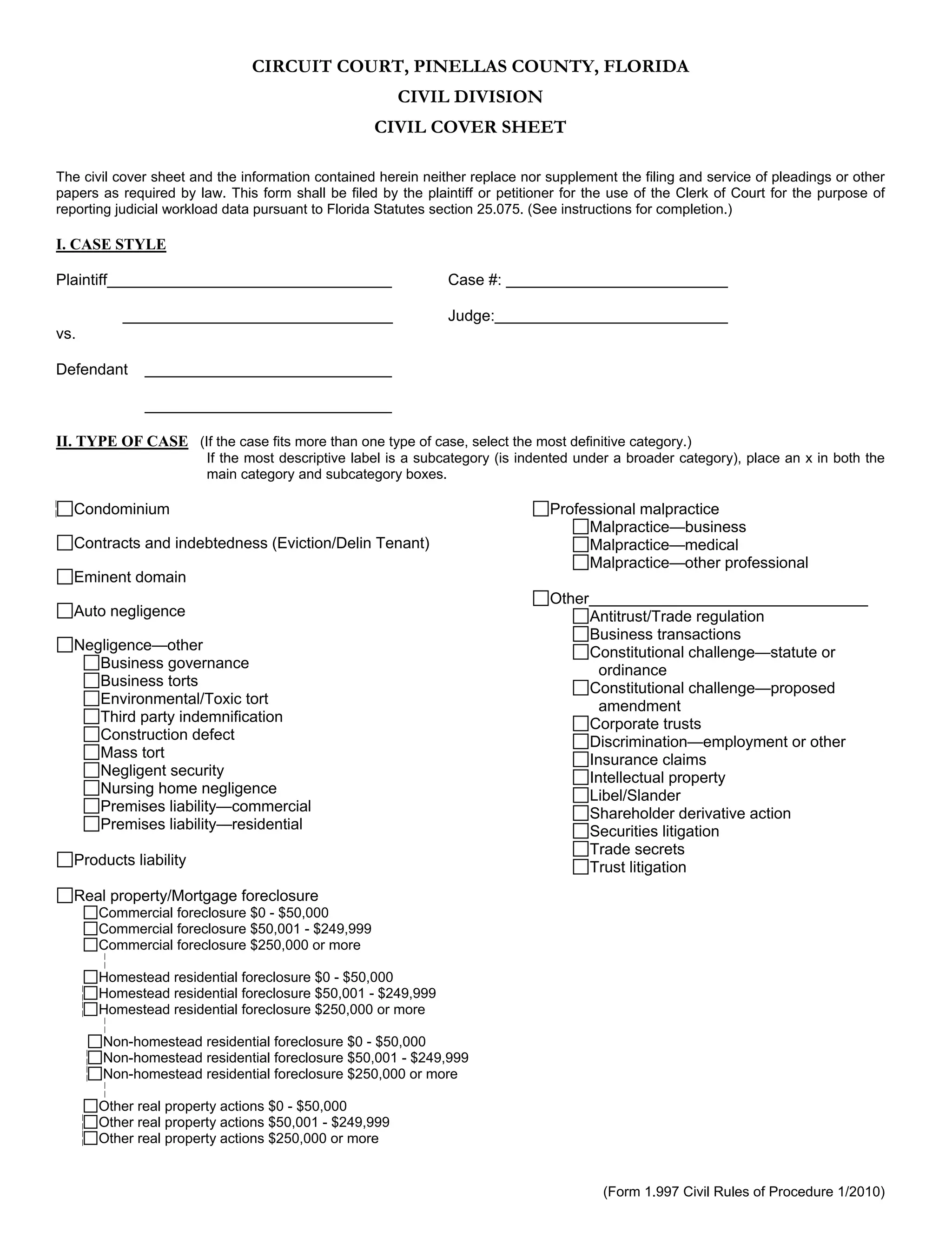 Civil cover sheet blank | PDF | Houses | Real Estate