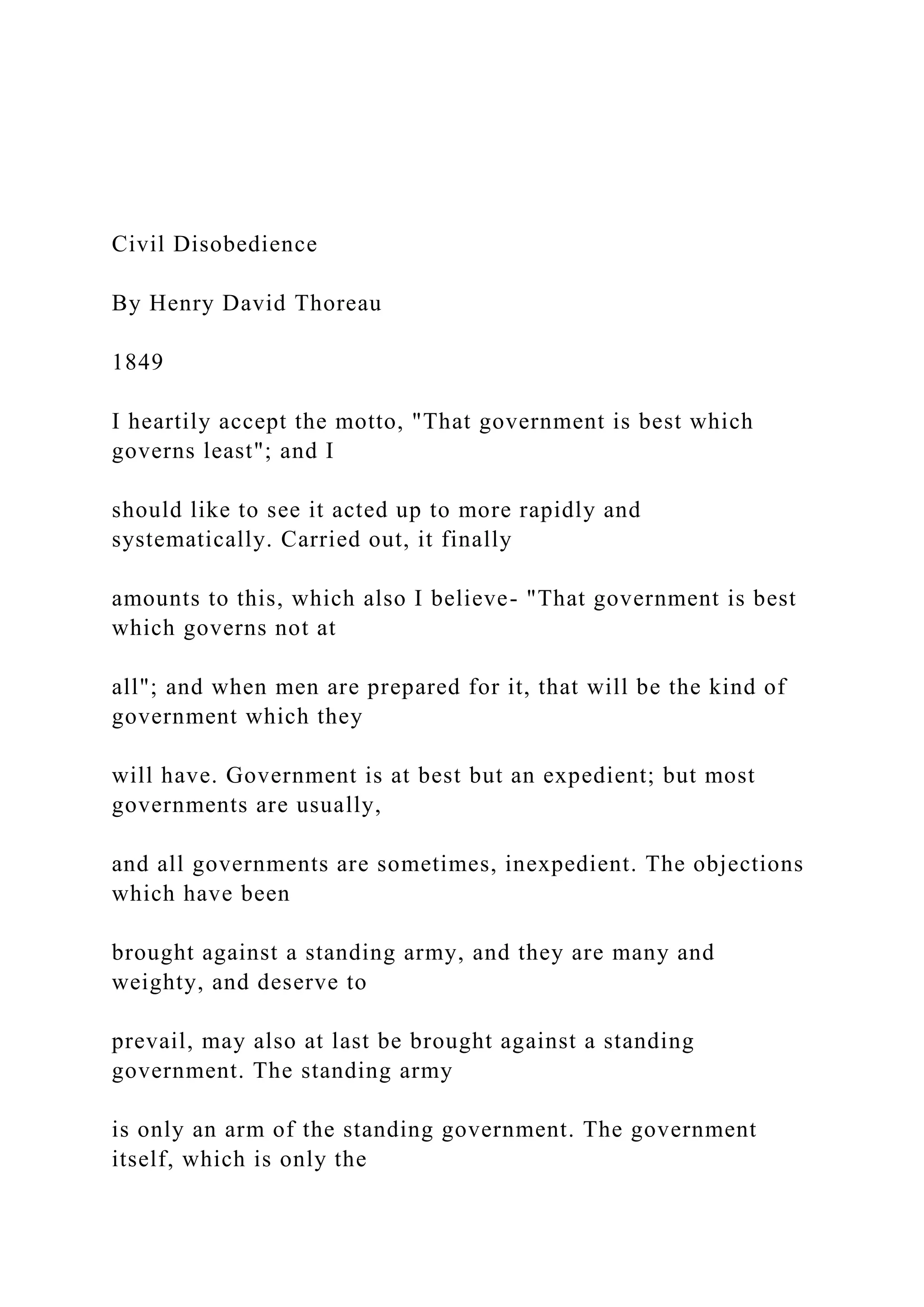 Civil Disobedience By Henry David Thoreau 1849 I h.docx