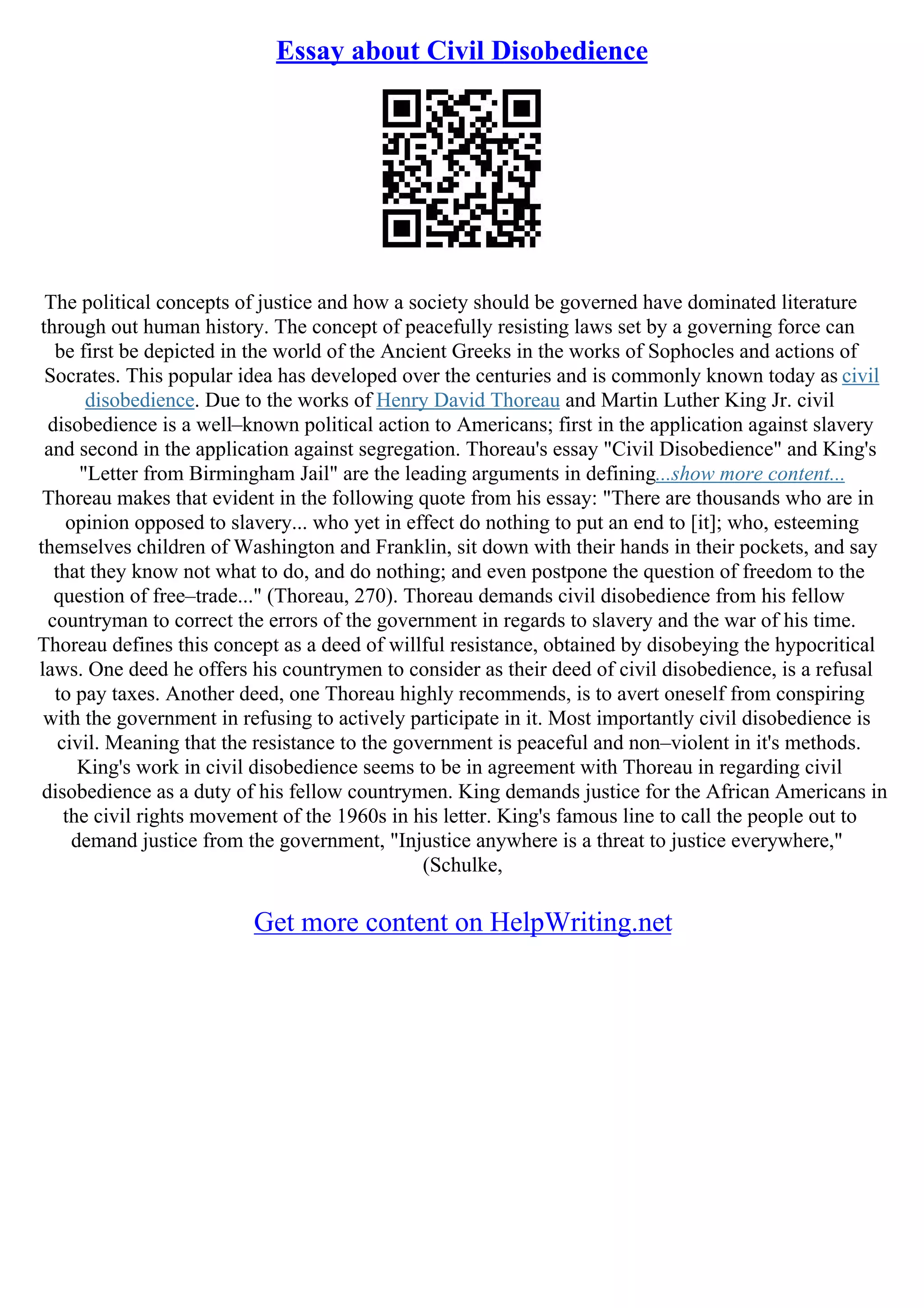 Civil Disobedience Essay | PDF