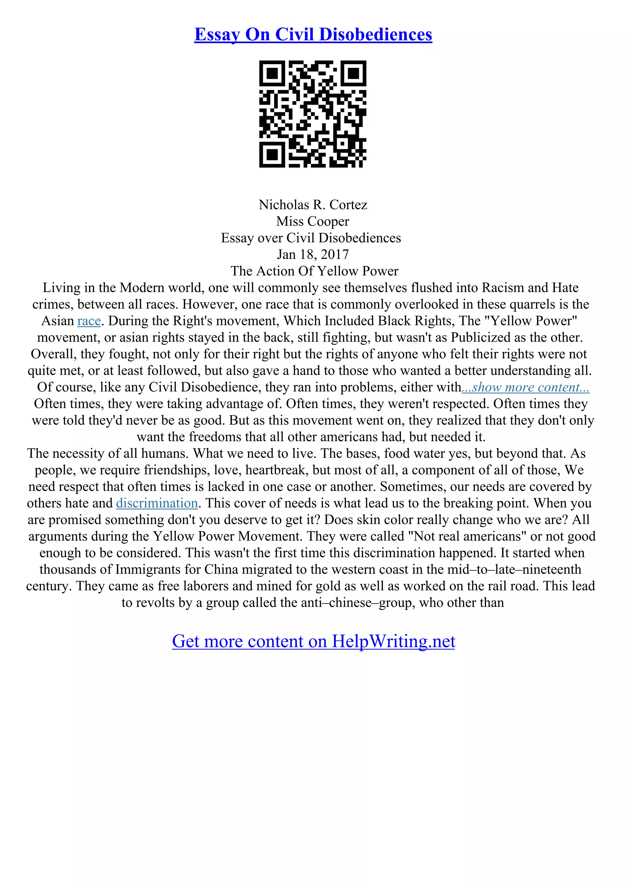 Civil Disobedience Essay | PDF