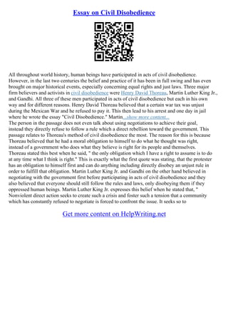 Civil Disobedience Essay | PDF