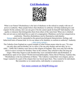 Civil Disobedience Essay | PDF