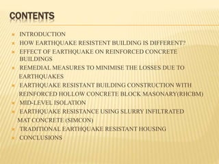 Earthquake resistent building construction ppt | PPTX