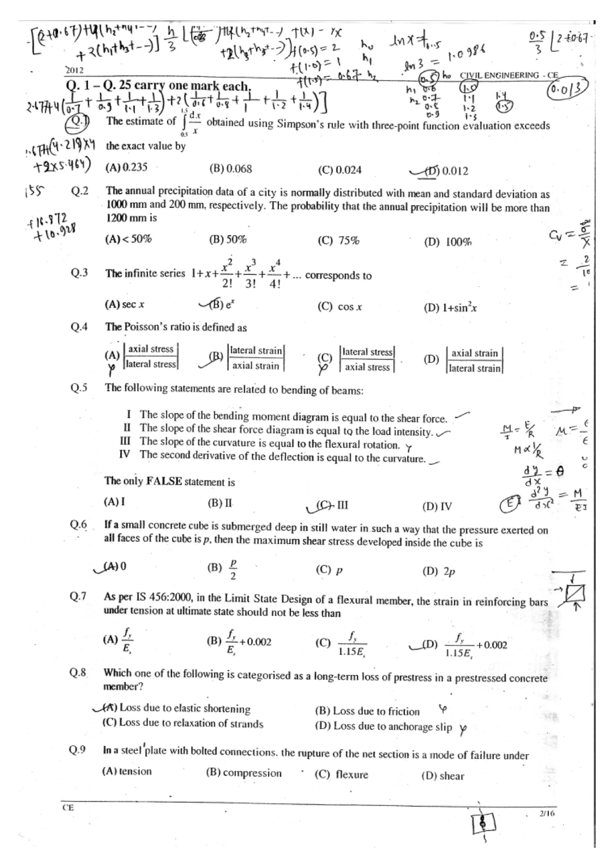 Civil engg. gate 2012 question paper | PDF