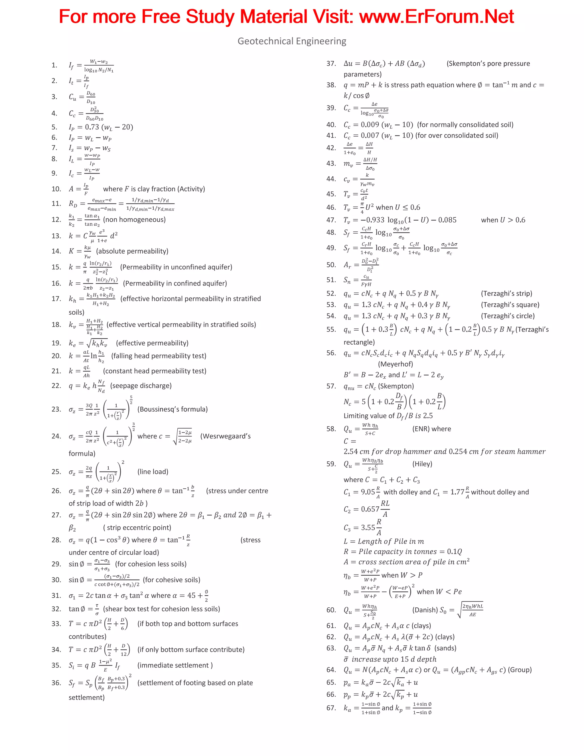 Civil engg formulas | PDF