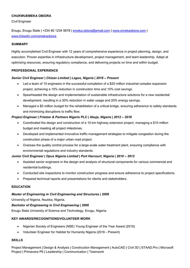 Civil Engineer - Fully Editable ATS Resume Template.docx