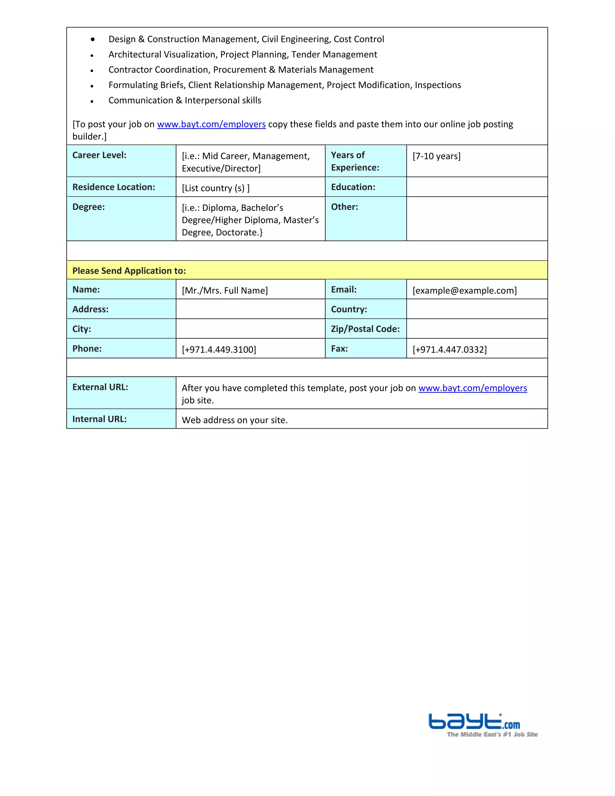 Civil Engineer Job Description Template by Bayt.com
