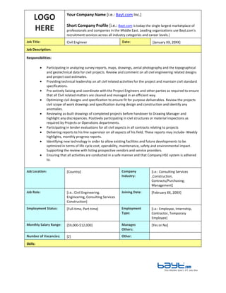 Civil Engineer Job Description Template by Bayt.com