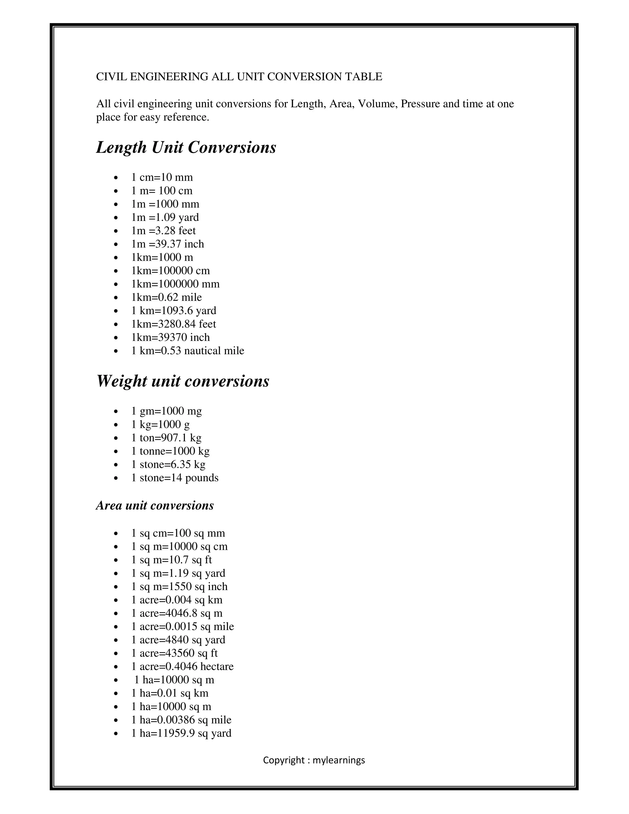 Civil engineering Unit Conversions | PDF