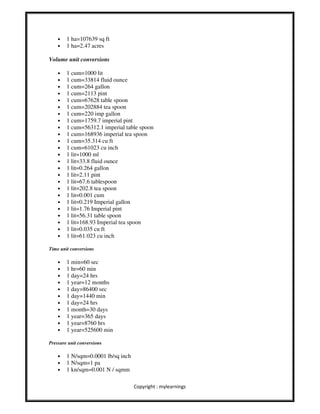 Civil engineering Unit Conversions | PDF