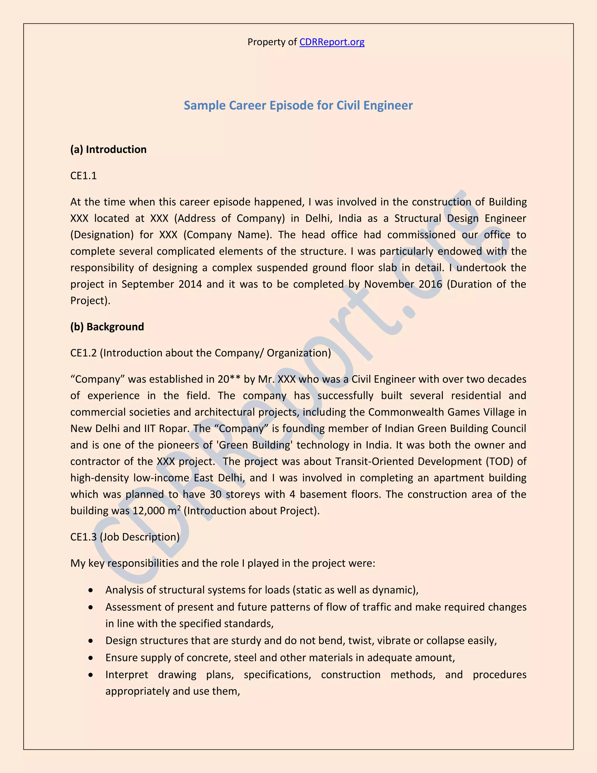 Civil Engineering CDR Sample (ANZSCO Code: 233211) | PDF