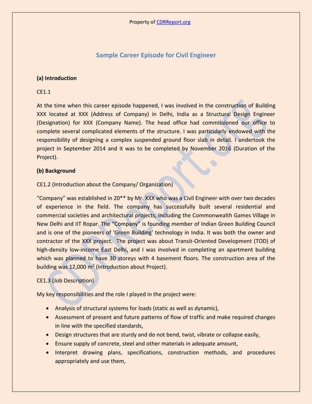 Civil Engineering CDR Sample (ANZSCO Code: 233211) | PDF | Civil ...