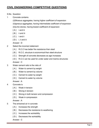 Civil Engineering Competitive Questions | PDF