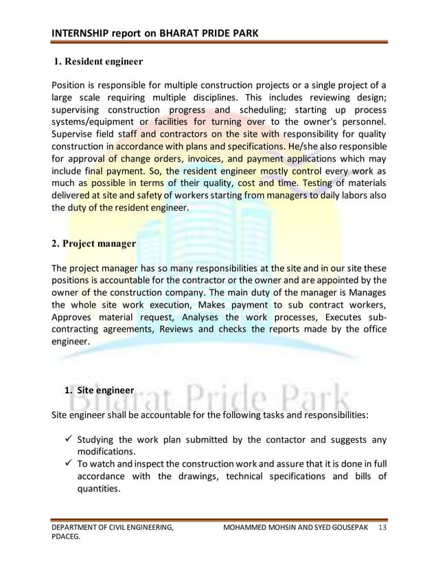 Civil engineering internship report | DOCX