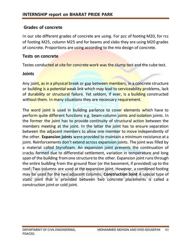 Civil engineering internship report | DOCX