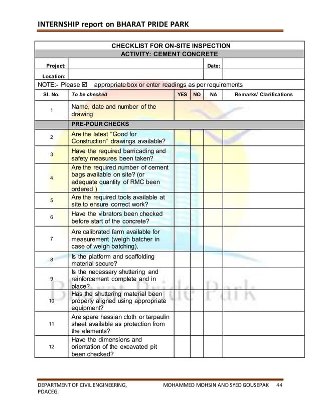 Civil engineering internship report | DOCX